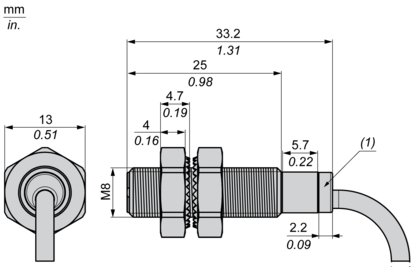 XS608B1NAL2 - Inductive proximity sensors XS, inductive sensor XS6 M8, L51mm, stainless, Sn2.5 ...