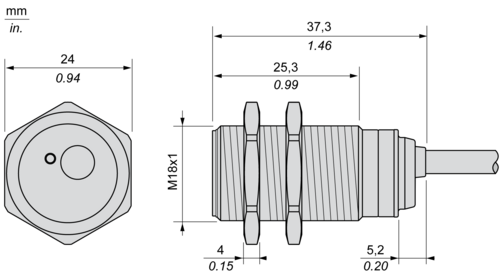 XS4P18PA340 - Inductive proximity sensors XS, inductive sensor XS4 M18, L36mm, PPS, Sn8mm, 12 ...