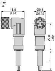 XZCP1041L10 - Pre wired connectors XZ, elbowed female, M8, 4 pins ...